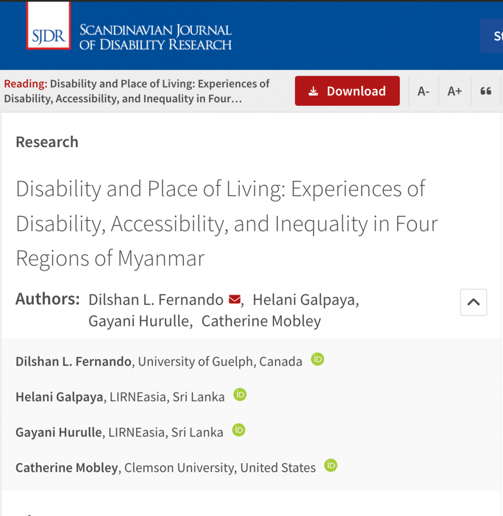 Disability and Place of Living: Experiences of Disability ...